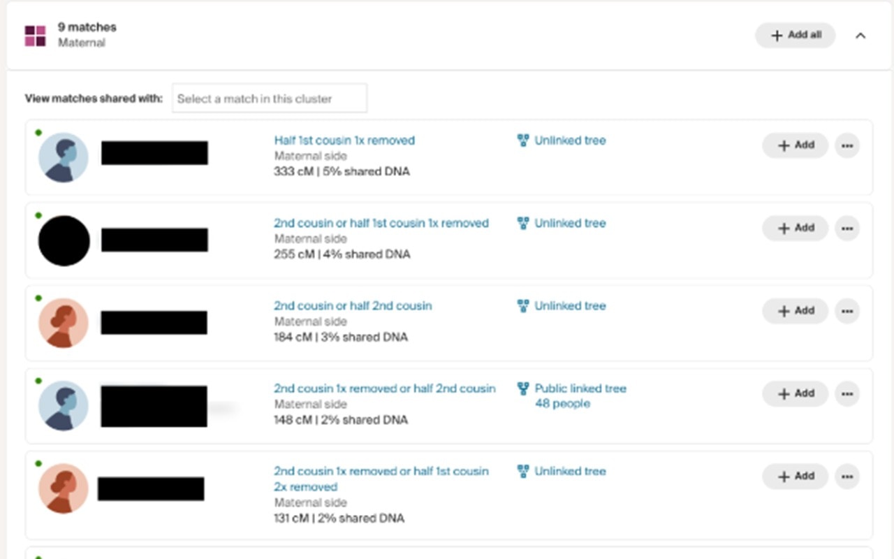 DNA Matches by Cluster