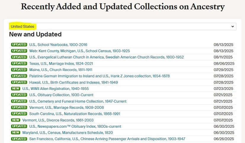 Discovering New and Updated Ancestry Record Collections