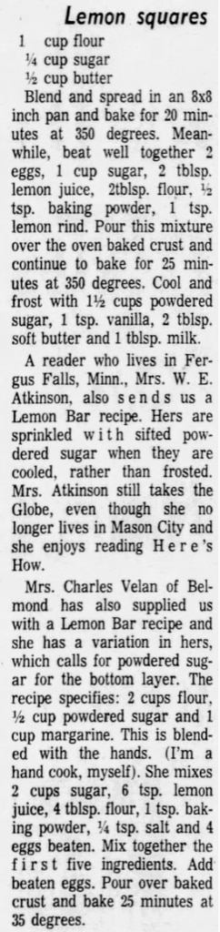 Recipe Records - Lemon Squares